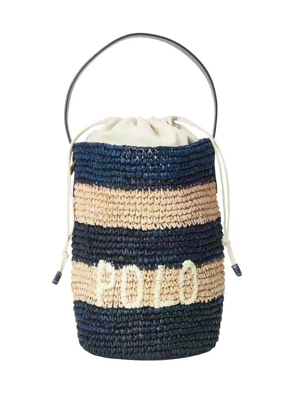 Polo Ralph Lauren Striped Raffia Bucket Bag - Neutrals