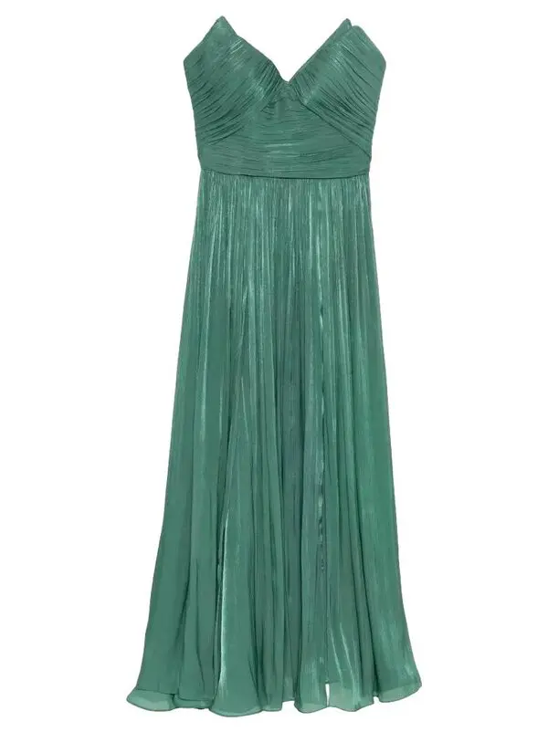 Costarellos Fayla V-neck Pleated Maxi Dress - Green