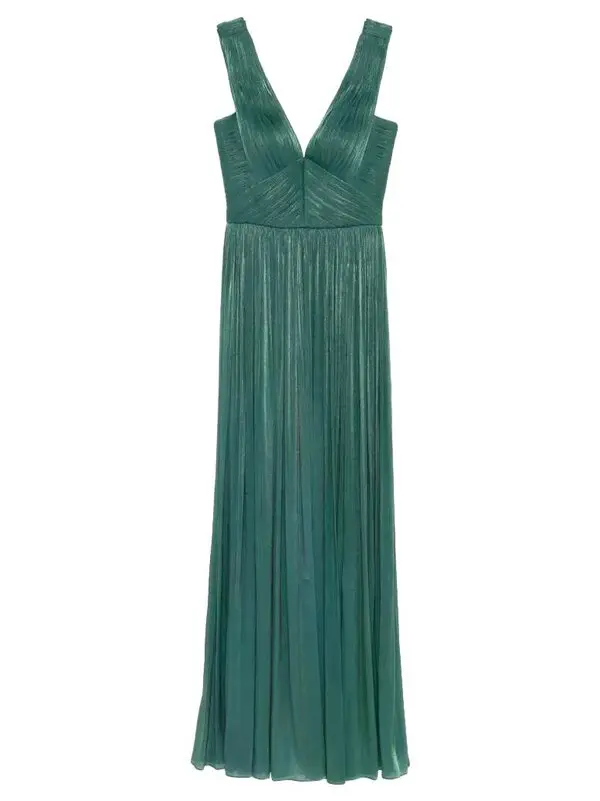 Costarellos Anilia Pleated V-neck Maxi Dress - Green