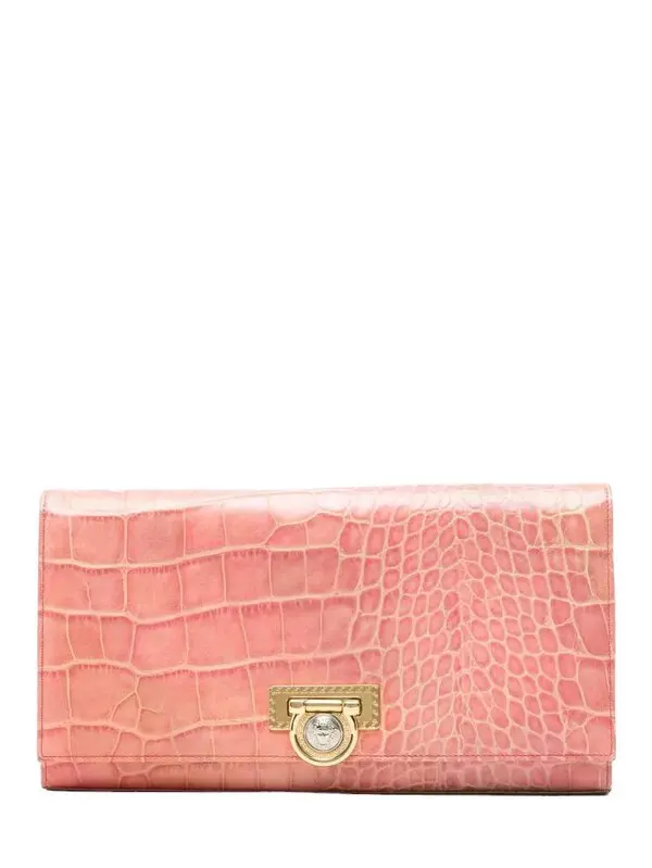 Versace 1990s Croc-embossed Clutch Bag - Pink