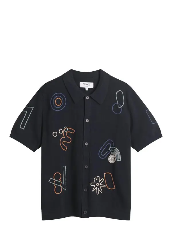WAX LONDON Tellaro Shapes Embroidery Knit Shirt - Navy/multi
