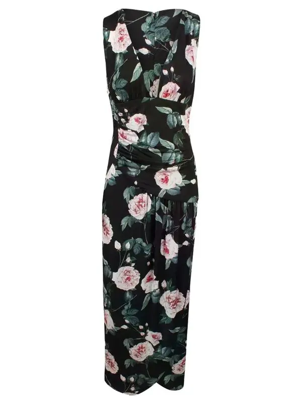 Antonio Marras V-neck Sleeveless Floral-print Dress - Black