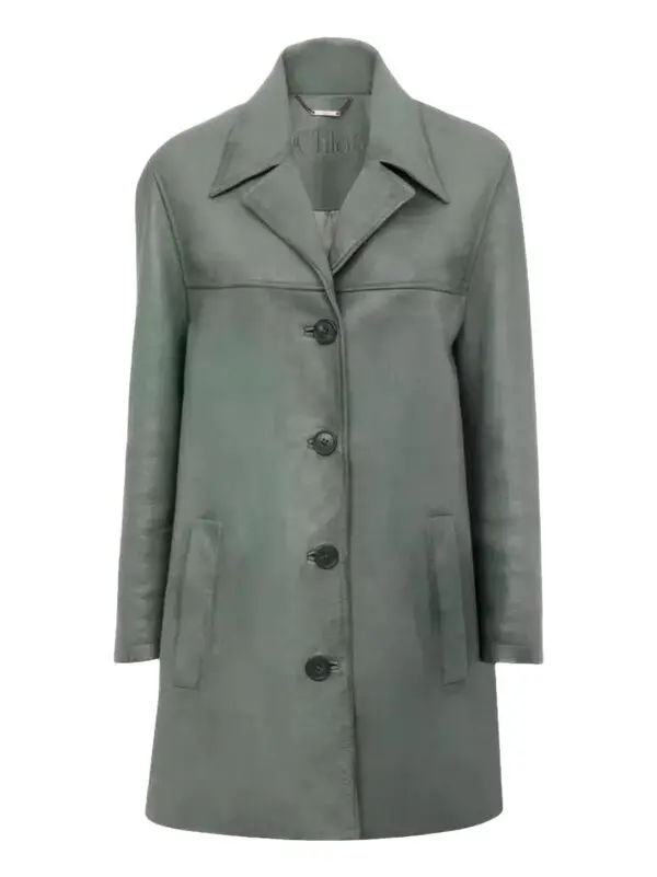 Chloé Buttoned Leather Coat - Blue