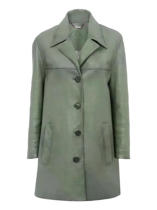 Chloé Buttoned Leather Coat - Blue
