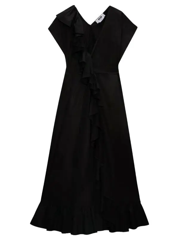 MSGM Ruffled V-neck Dress - Black