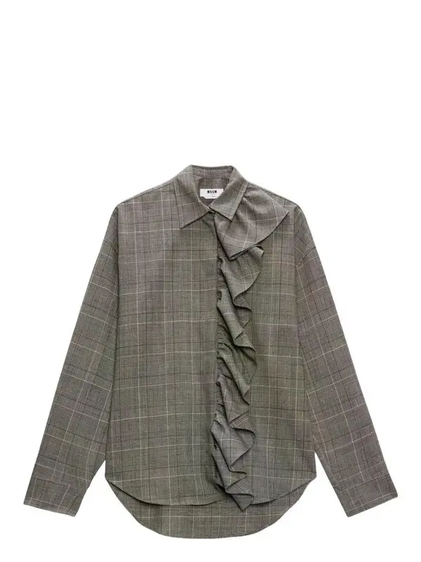 MSGM Ruffled Check Shirt - Grey