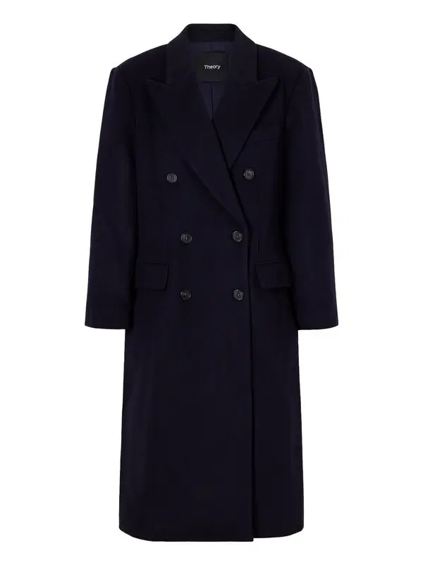 Theory Double-breasted Wool-blend Coat - Blue