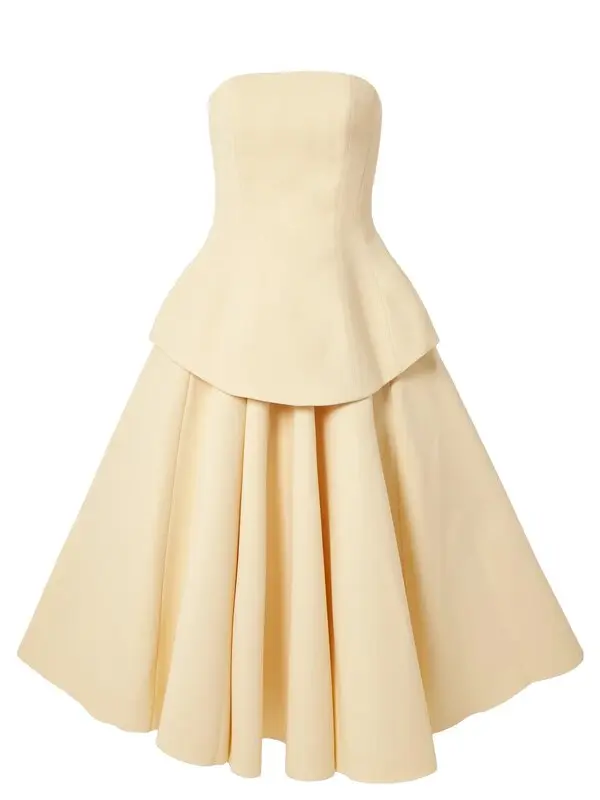 Solace London Ada Strapless Layered Midi Dress - Neutrals