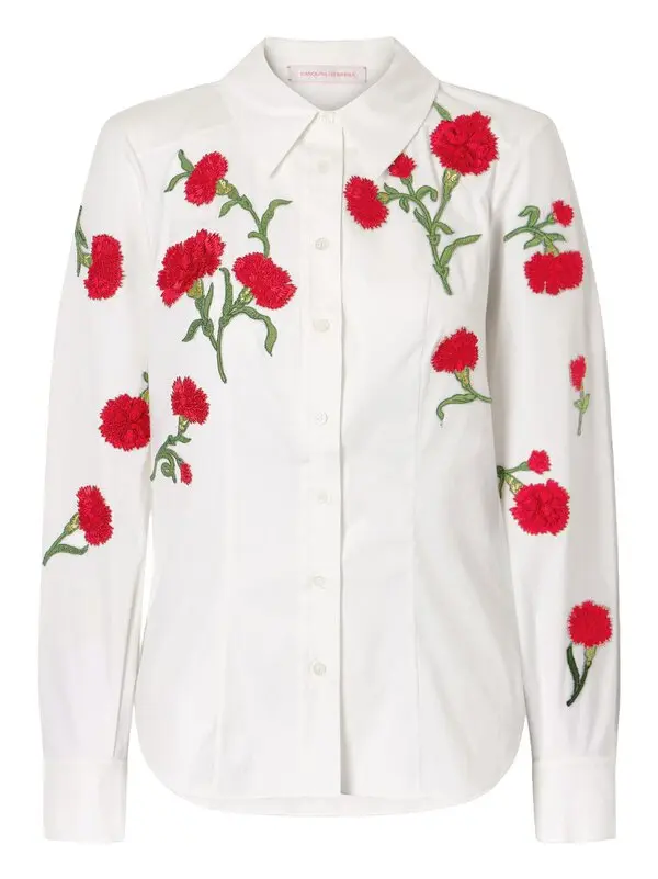 Carolina Herrera Isabela Floral-appliquéd Cotton-blend Shirt - White