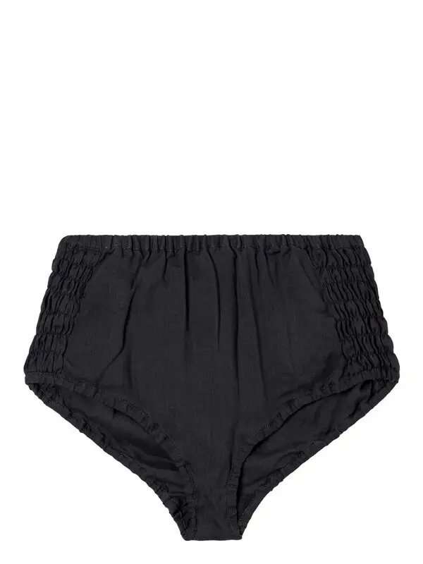 Dries Van Noten Ruched Ramie Mini Shorts - Black