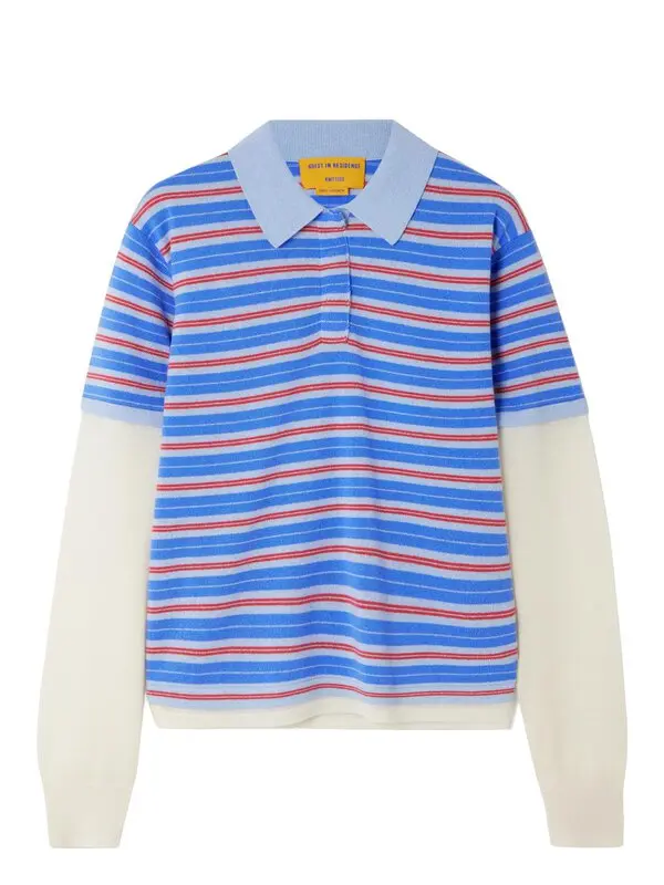 Guest In Residence Layered Striped Cashmere Polo Shirt - Blue