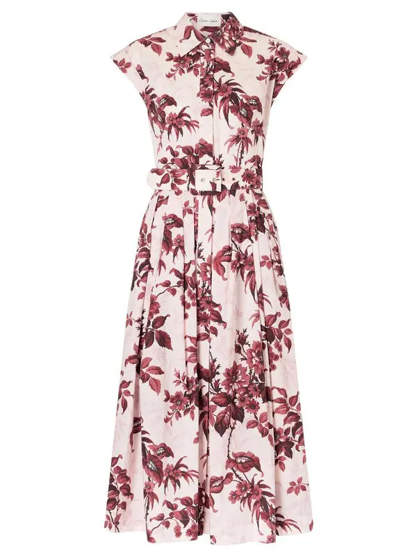 Cara Cara Octavia Belted Pleated Floral-print Cotton-poplin Midi Shirt Dress - Pink