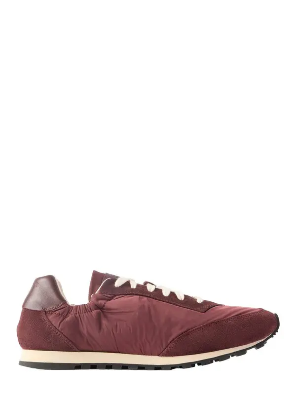 Le Monde Beryl Slim Runner Suede And Leather-trimmed Shell Sneakers - Burgundy
