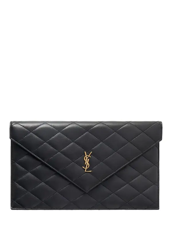 Saint Laurent Paris Matelassé Leather Pouch - Black