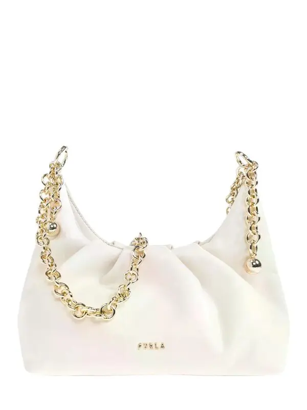 Furla Delia Lambskin Shoulder Bag With Chain Strap - White