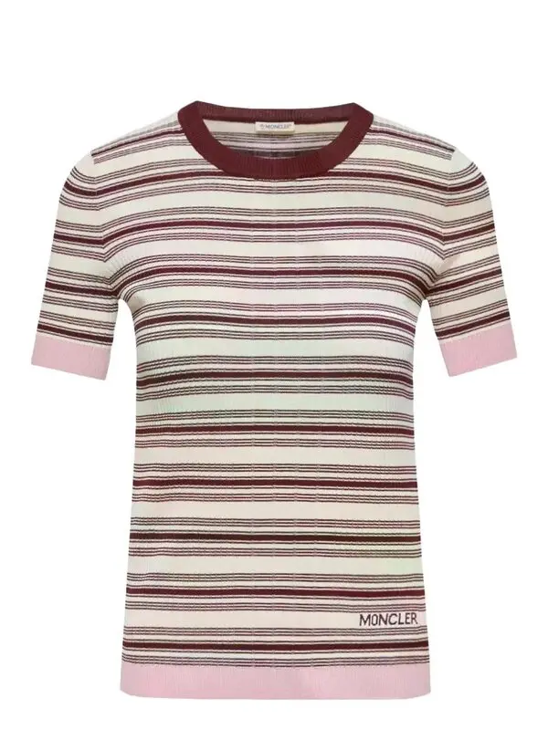 Moncler Striped Ribbed-knit T-shirt - Neutrals