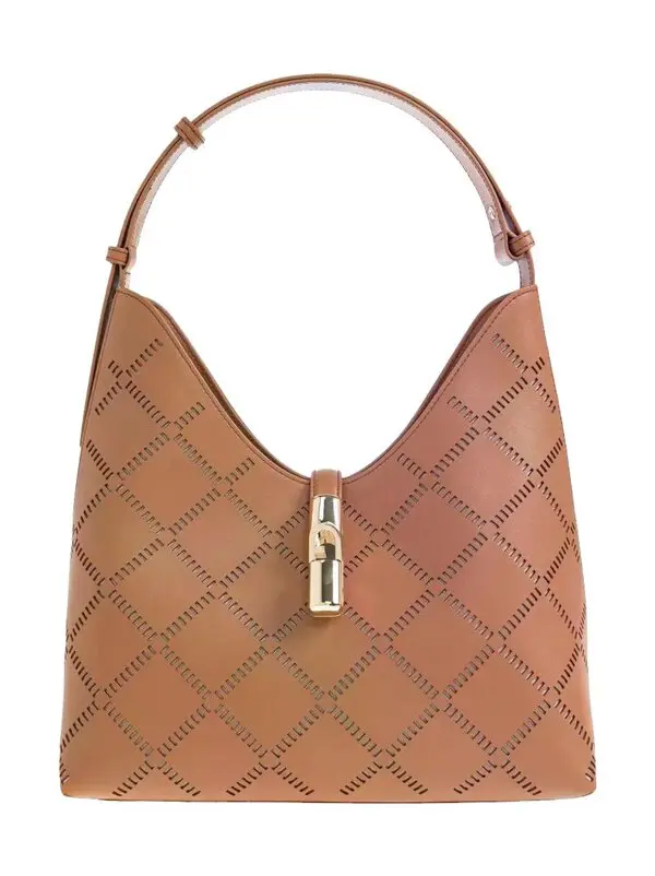 Furla Goccia Medium Shoulder Bag With Laser-cut Detailing - Brown