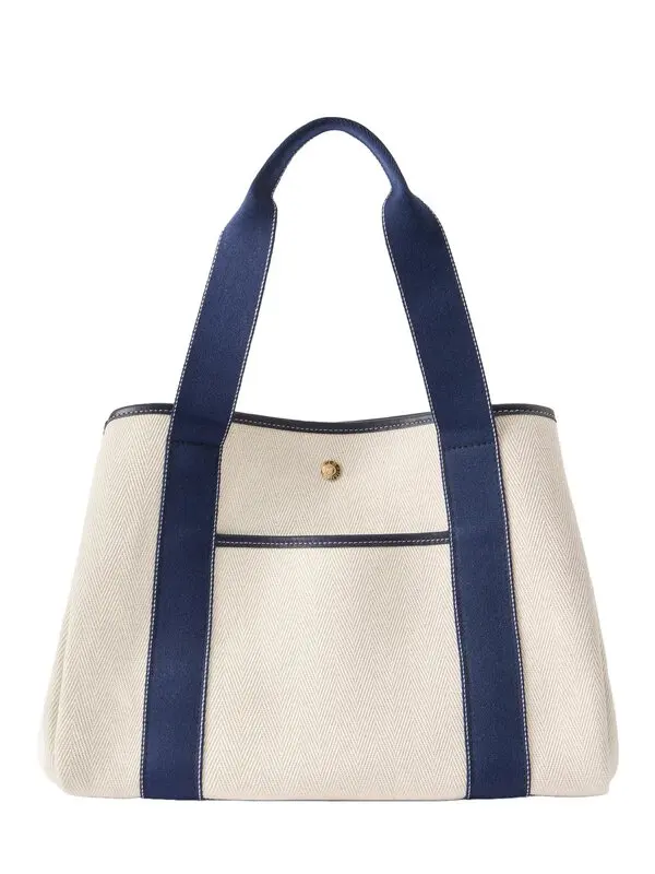 Rue De Verneuil Traversée Medium Webbing And Leather-trimmed Canvas Tote - Blue