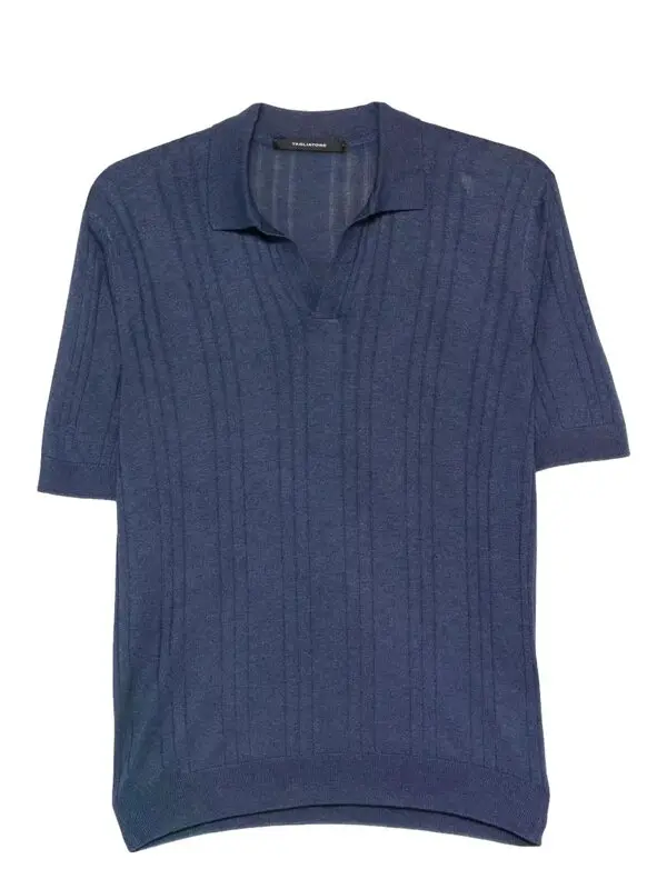 Tagliatore Darnel V-neck Ribbed Polo Shirt - Blue