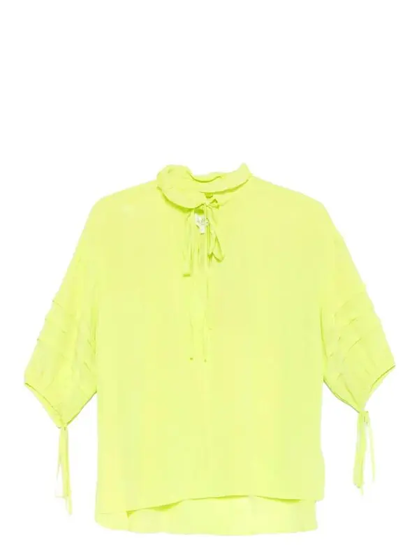 PSOPHIA Tie-neck Pleated-sleeve Blouse - Green