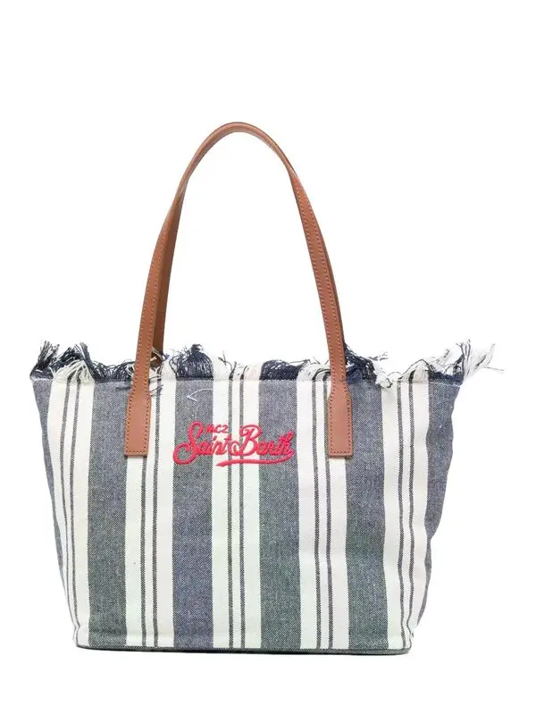 MC2 SAINT BARTH Striped Frayed Tote Bag - Blue