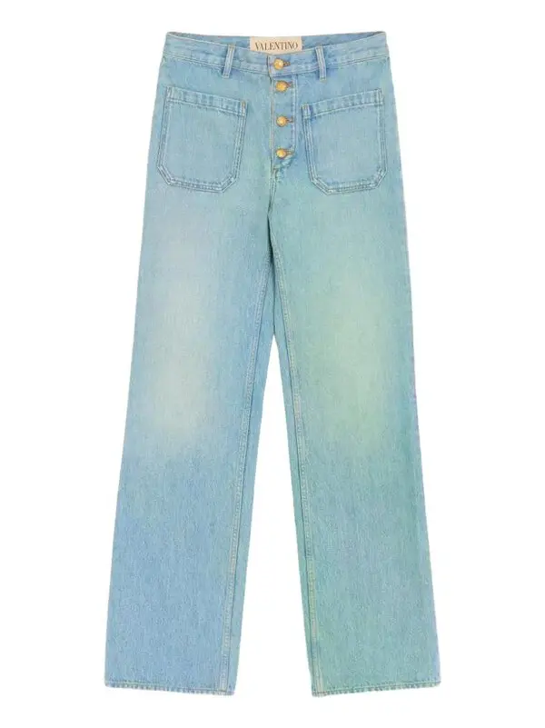 Valentino Garavani Denim Trousers With Gold Buttons - Blue