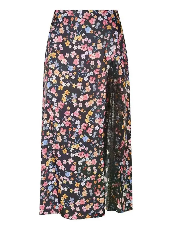 MAR DE MARGARITAS Floral Lace Midi Skirt - Black