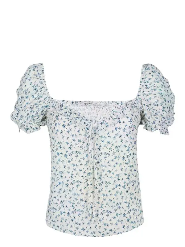 MAR DE MARGARITAS Letizia Floral Puff-sleeve Blouse - White