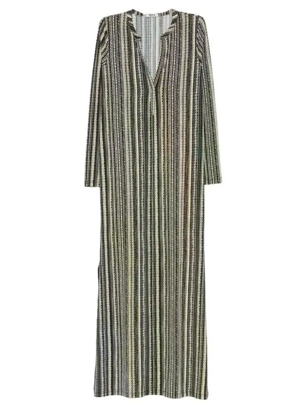SIYU Striped V-neck Maxi Dress - Grey
