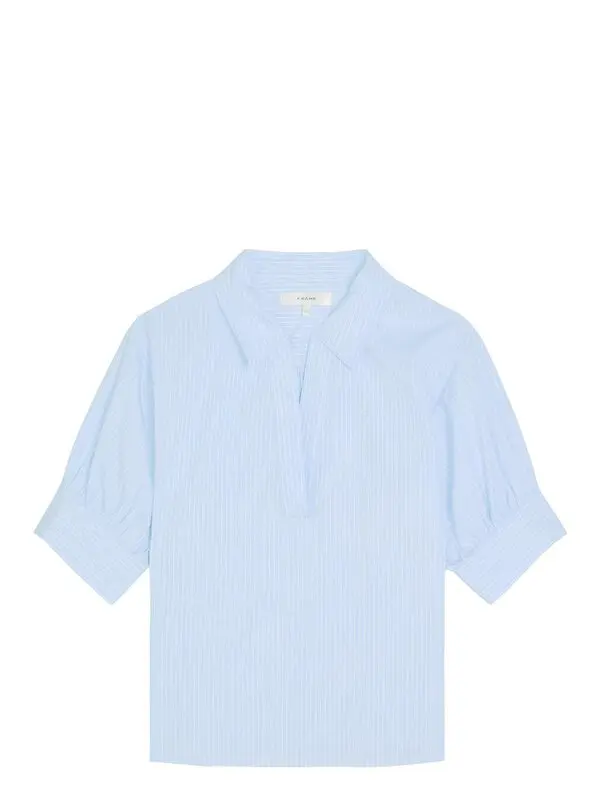 FRAME Striped Cotton Shirt With Puff Sleeves - Light Blue