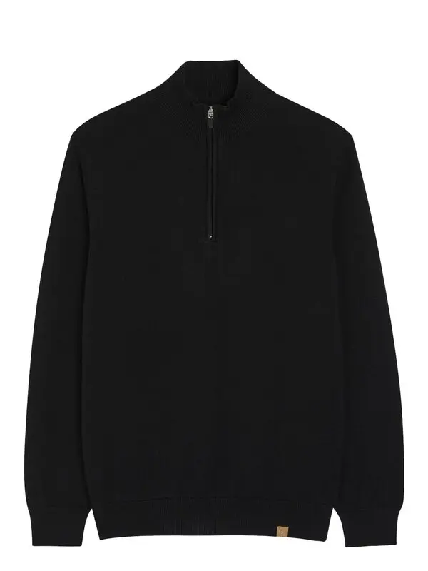 NOW YOU LIVE Woodhouse Half-zip Cotton Jumper - Black