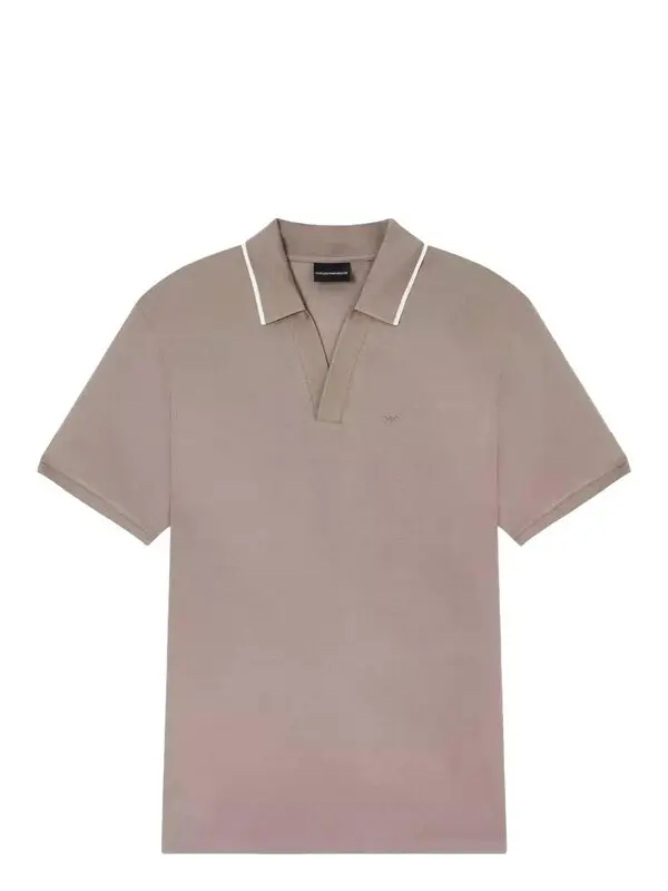 Emporio Armani Piqued V-neck Polo Shirt - Neutrals