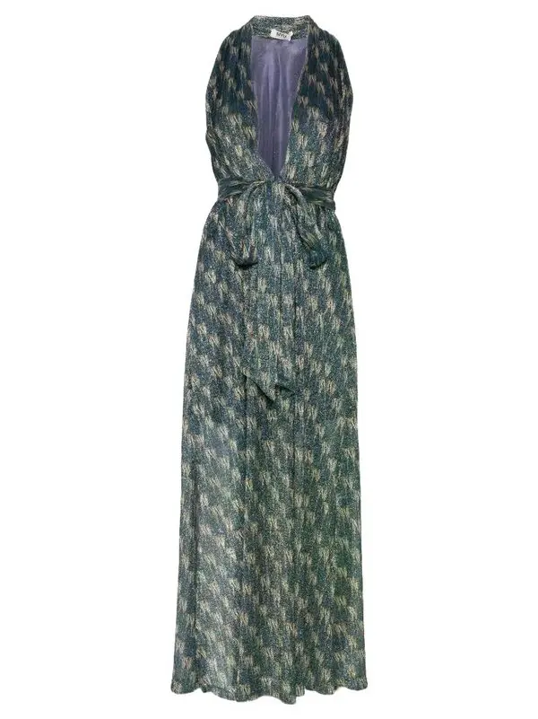 SIYU Printed V-neck Maxi Dress - Blue