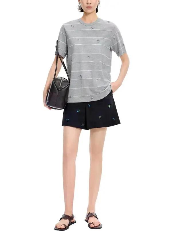 JNBY Striped Embroidered T-shirt - Grey