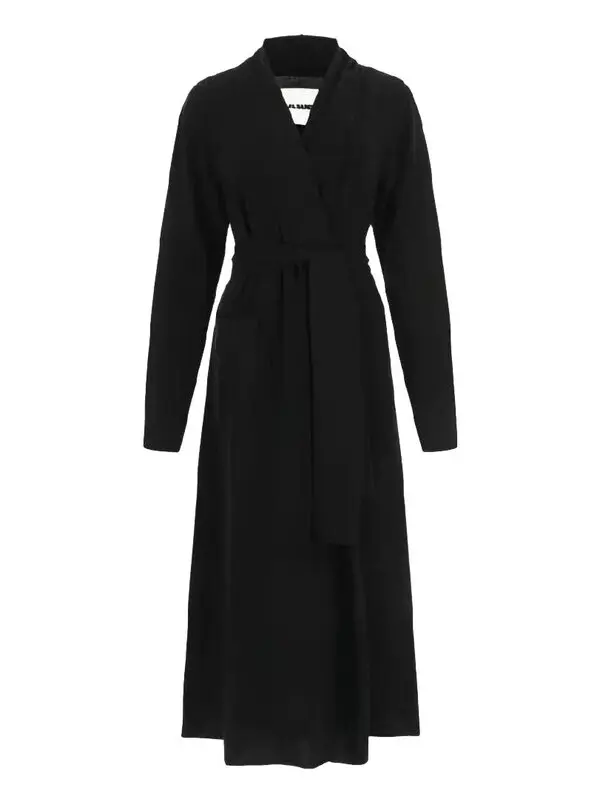 JIL SANDER Belted V-neck Cashmere Coat - Black