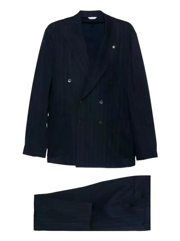 MANUEL RITZ Double-breasted Striped Suit - Blue