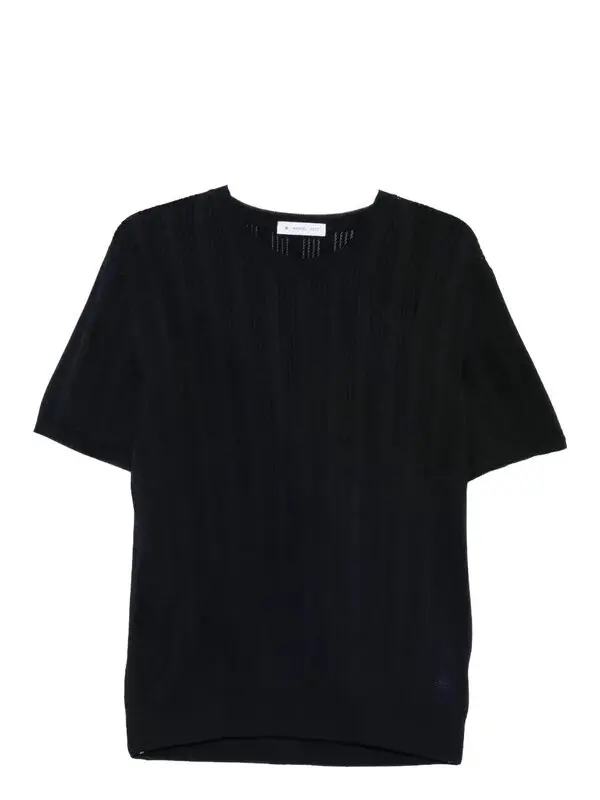 MANUEL RITZ Vertical Stripe Perforated T-shirt - Black