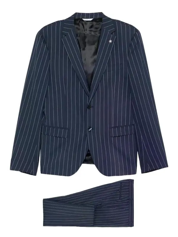 MANUEL RITZ Buttoned Striped Suit - Blue