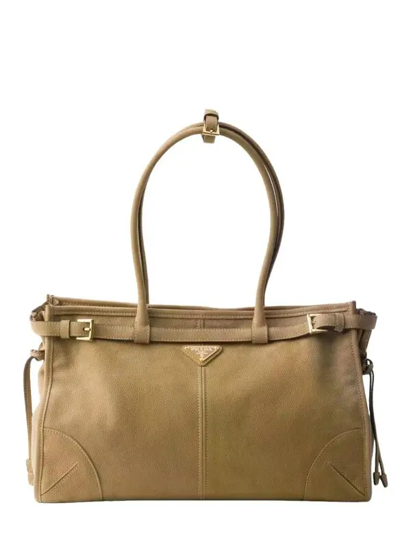 Prada Bonnie Large Nubuck Leather Handbag - Neutrals