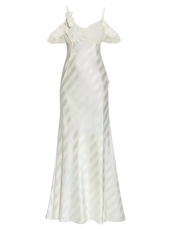SELF-PORTRAIT Lace-detailed Striped Maxi Dress - White