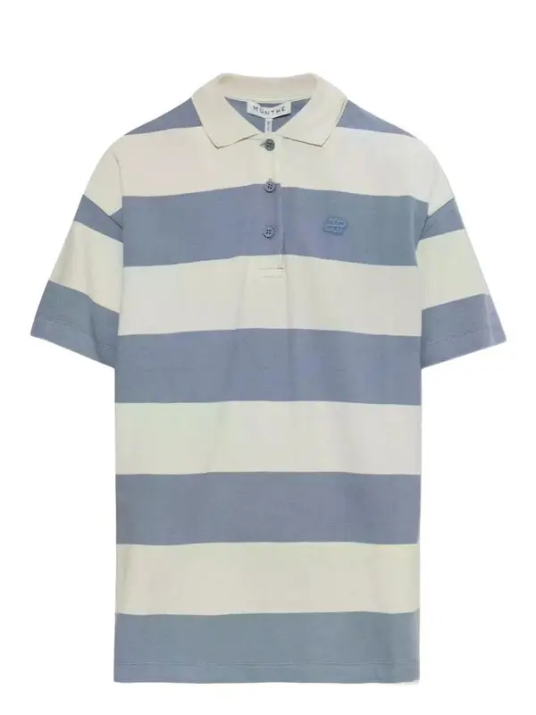 Munthe Striped Embroidered Polo Top - Blue