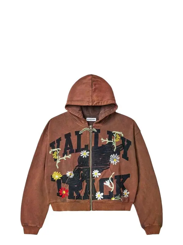 VALE FOREVER Harmony Garden Appliqué Zip Hoodie - Brown