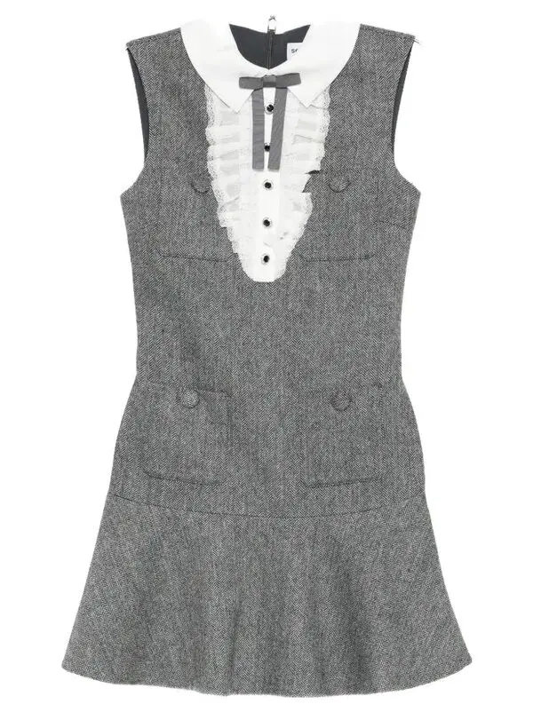 SELF-PORTRAIT Ruffled Collared Mini Dress - Grey