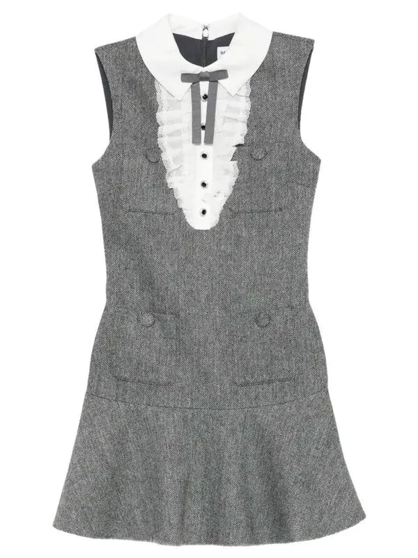 SELF-PORTRAIT Ruffled Collared Mini Dress - Grey