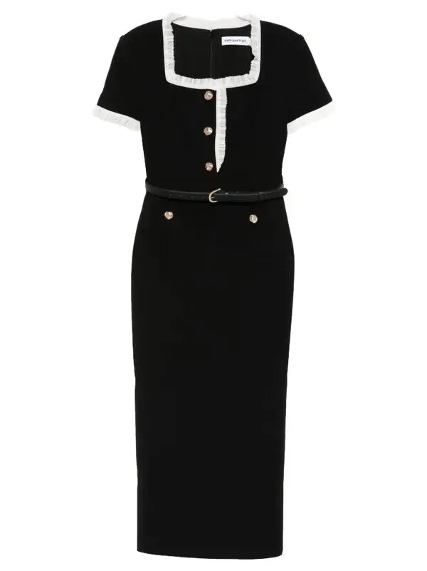 SELF-PORTRAIT Belted Midi Dress - Black