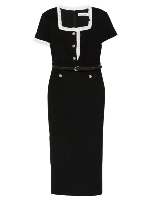 SELF-PORTRAIT Belted Midi Dress - Black