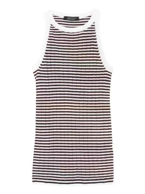 ARAGONA Striped-pattern Ribbed Top - White