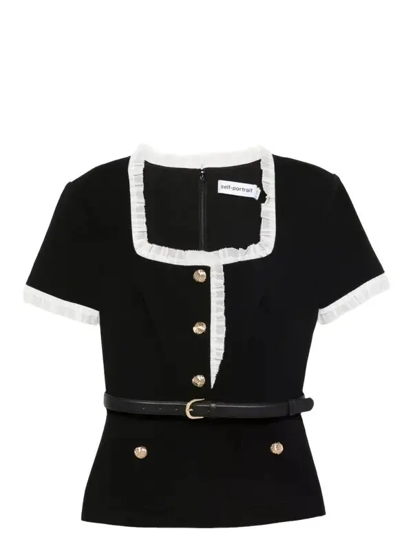 SELF-PORTRAIT Button-up Belted Blouse - Black