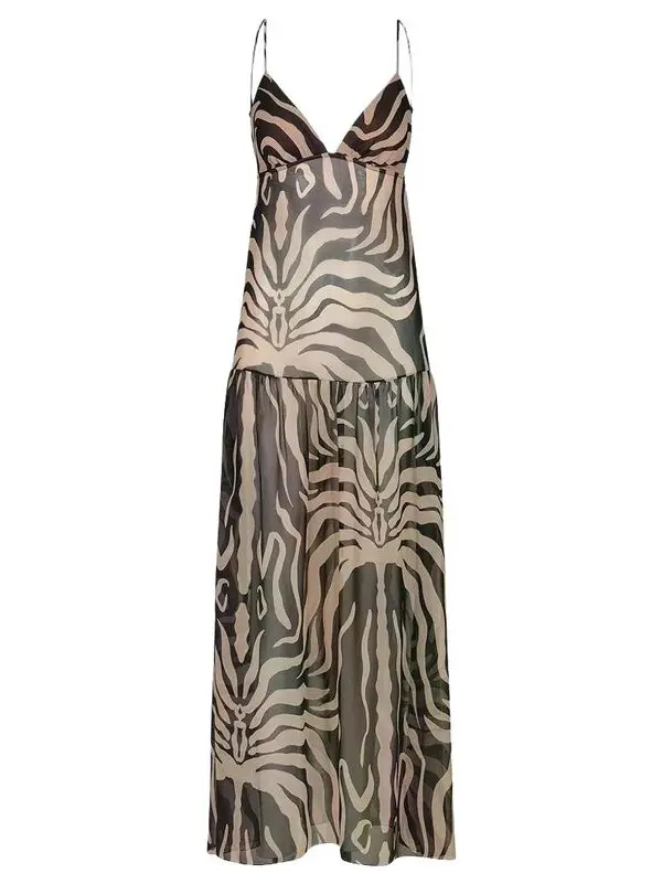 Johanna Ortiz Georgette Zebra-print Maxi Dress - Black