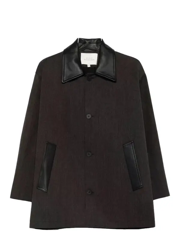 Studio Nicholson Collared Coat With Leather Collar - Brown